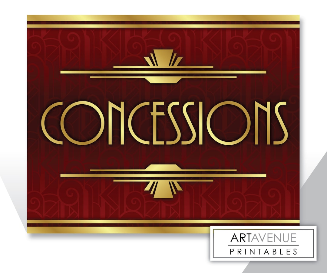 Concessions Sign Download, Art Deco Movie Party Decorations, Hollywood ...