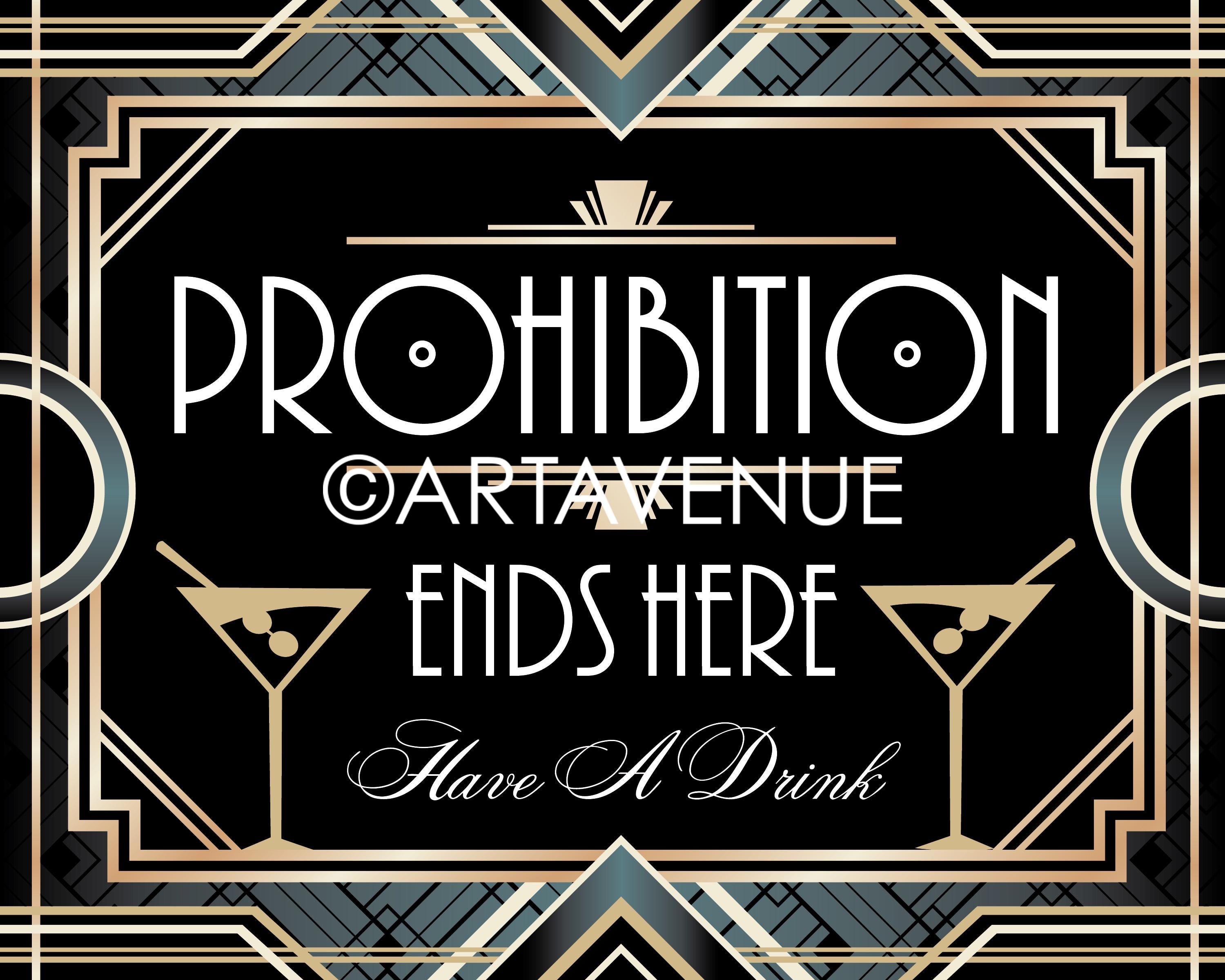 Prohibition Ends Here Printable, Gold Art Deco Party Bar Sign ...