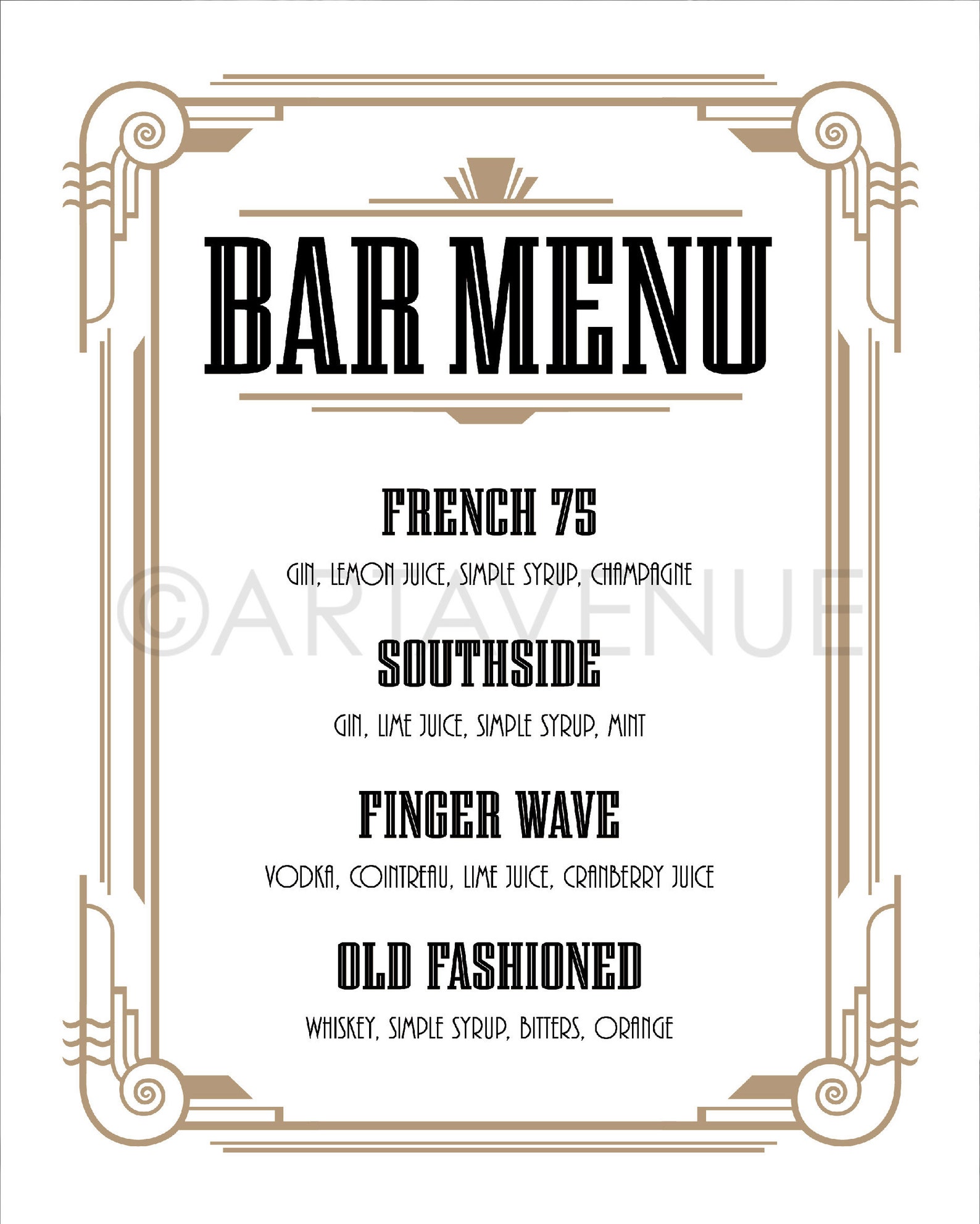 Custom Bar Menu Gatsby Sign Download Personalized Bar Menu - Etsy