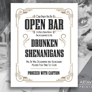 Open Bar Shenanigans Sign JPG SVG Downloads | Gatsby Wedding Party ...