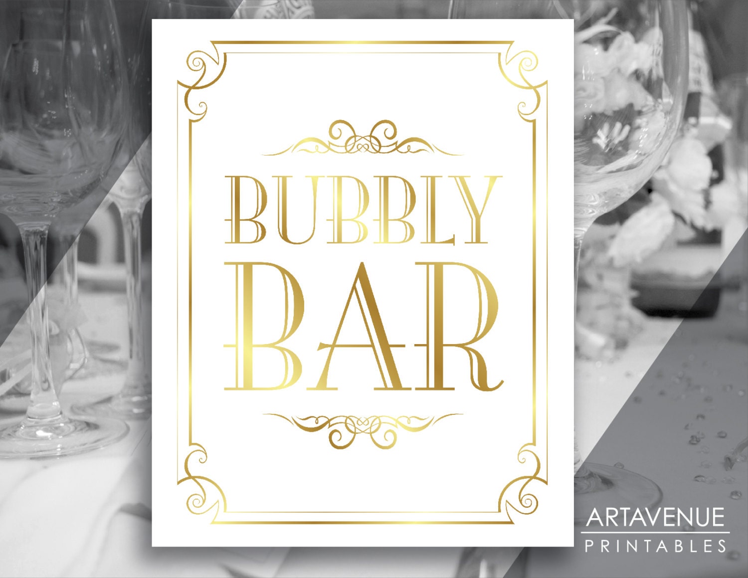 Printable Art Vintage Gold Wedding Sign bubbly - Etsy