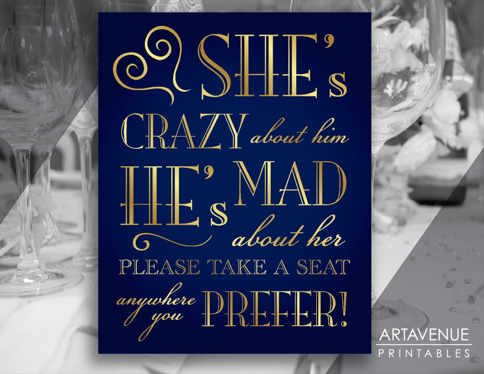 Navy Blue and Gold Printable Art Vintage Party Decor Sign - Etsy