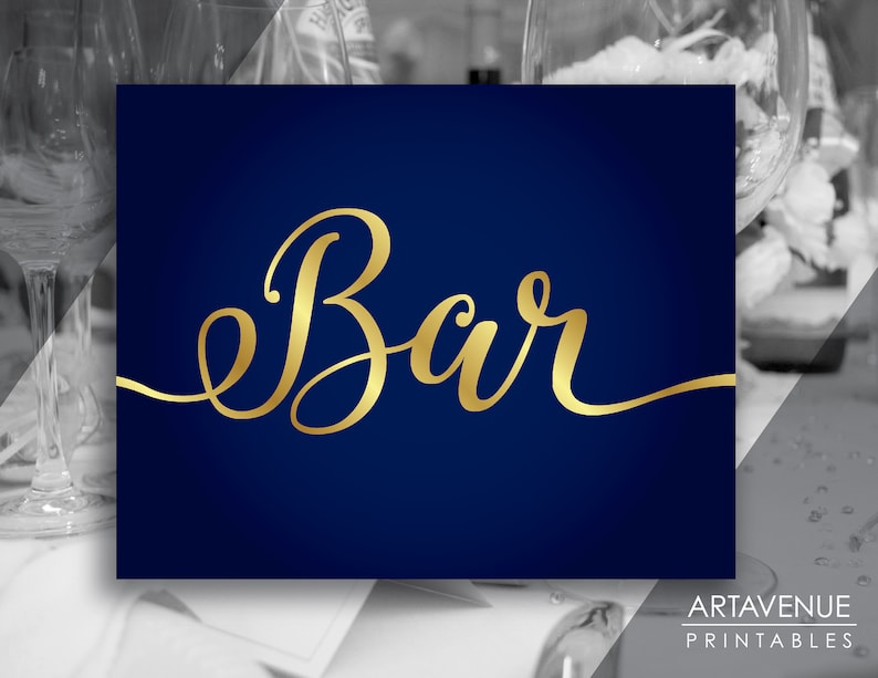 Chic Navy and Gold Party Signs Bar Sign Printables Navy - Etsy