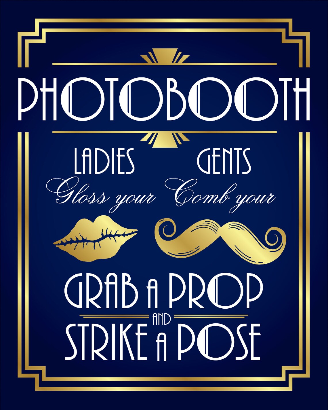 Photo Booth Sign Printables Navy Blue Gold Roaring 20's | Etsy