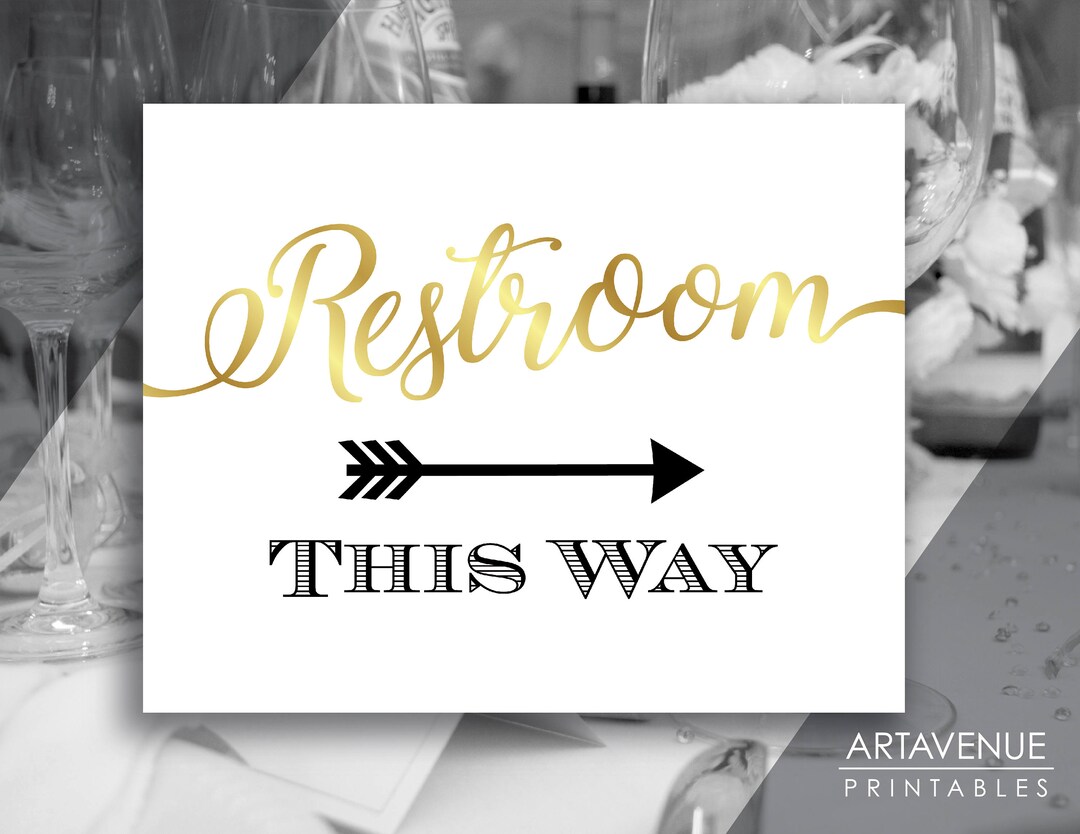 Restroom Sign Printable, Gold Wedding Party Signage, Restroom This Way ...