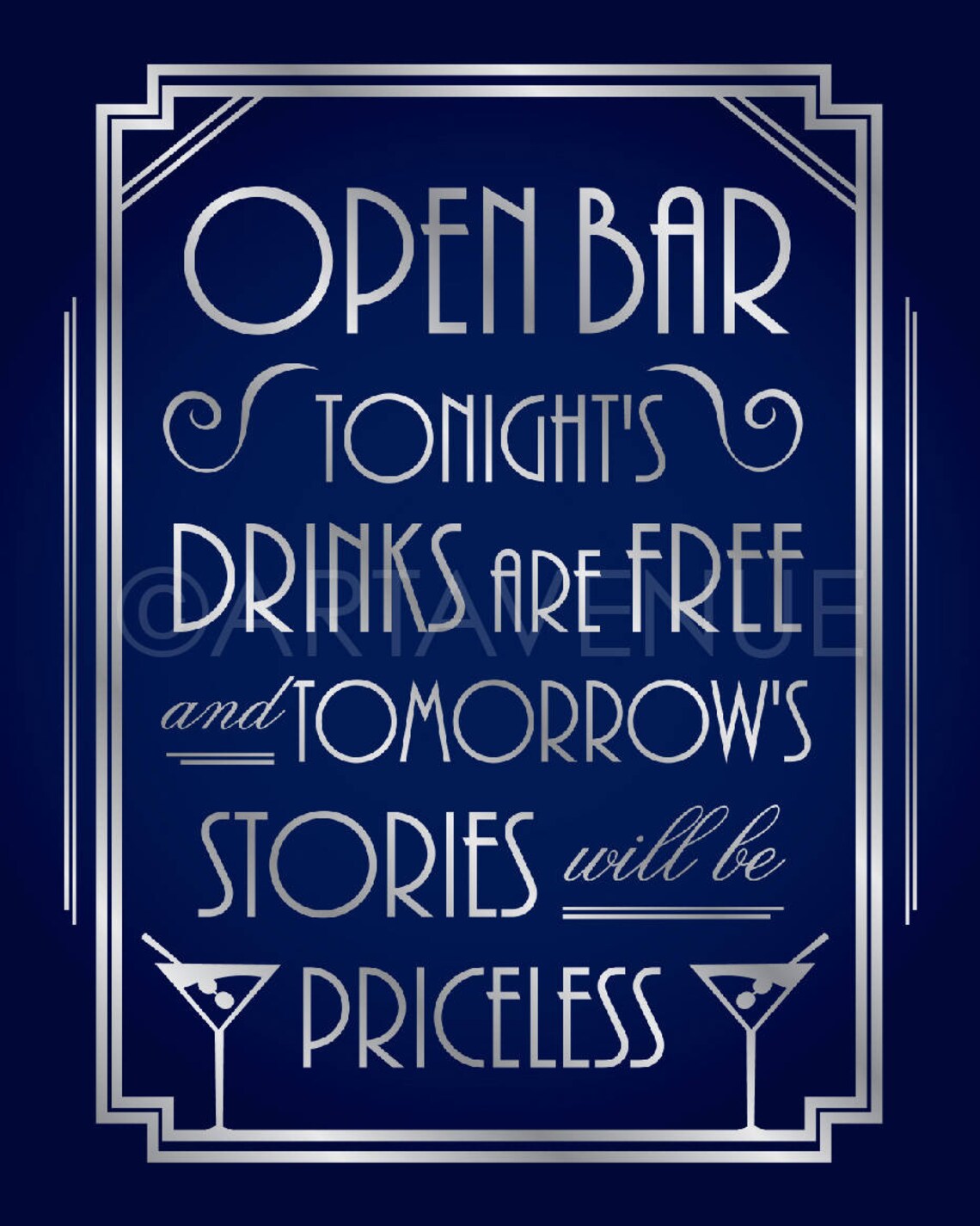 Navy and Silver Art Deco Wedding Sign / OPEN BAR Sign / - Etsy