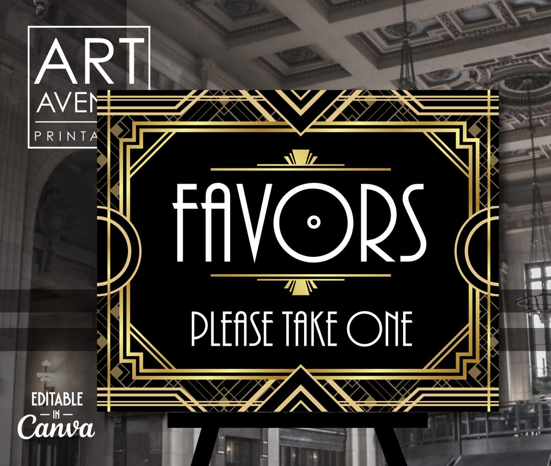 Favors Please Take One Sign Printable, Great Gatsby Art Deco Party Bar ...