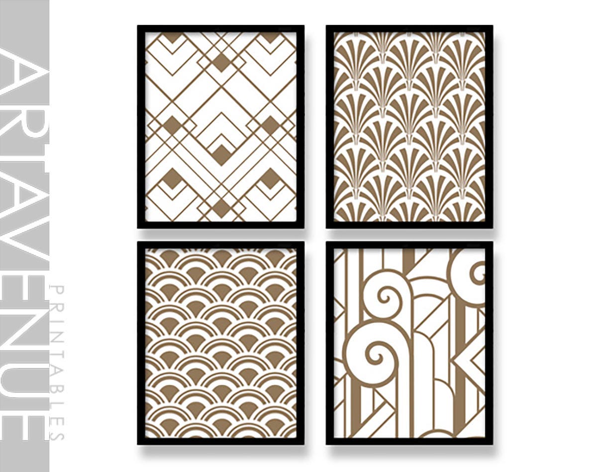 Set of 4 ART DECO Pattern Frame Art Printables Printable Wall - Etsy