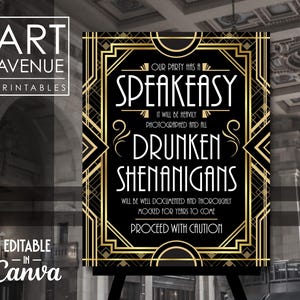 Speakeasy Sign Printable, Great Gatsby No Drunken Shenanigans Party ...