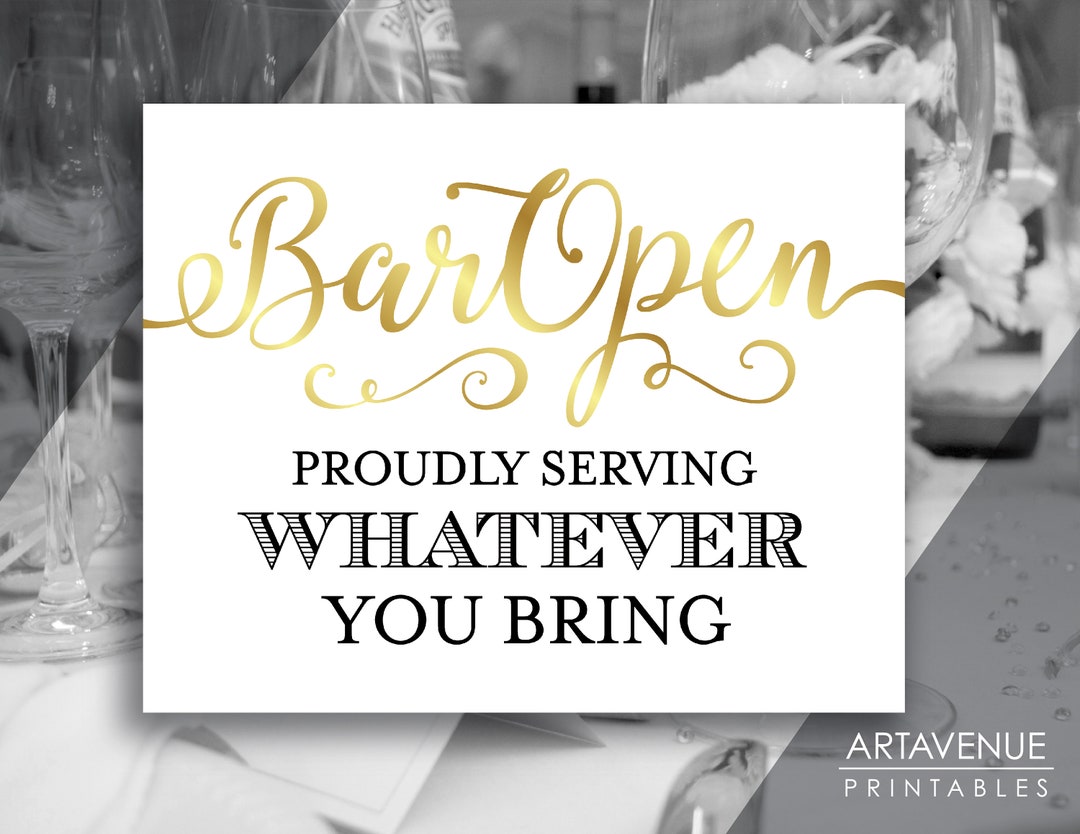 Chic Party Signs | Gold BAR OPEN Sign Printables | Party Bar Signs ...