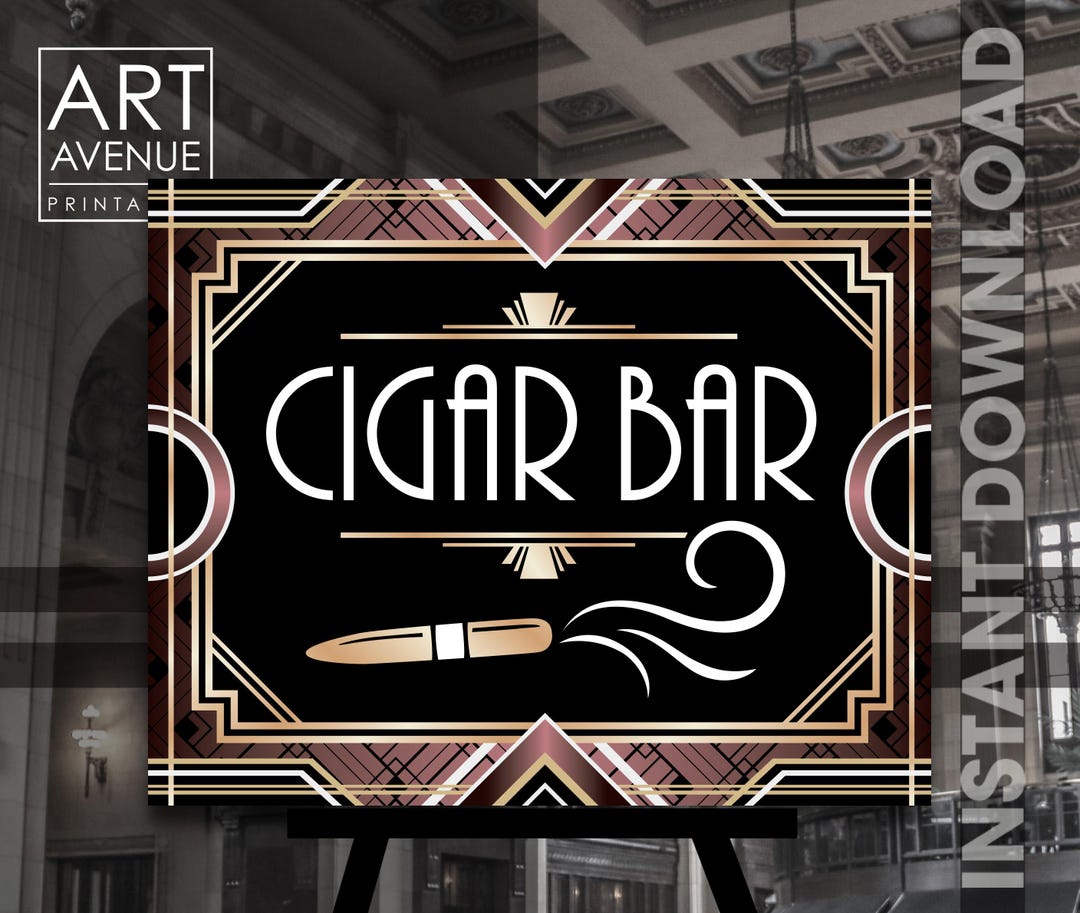 Cigar Bar Sign Printable, Vintage Gold Art Deco Cigar Bar Decorations ...
