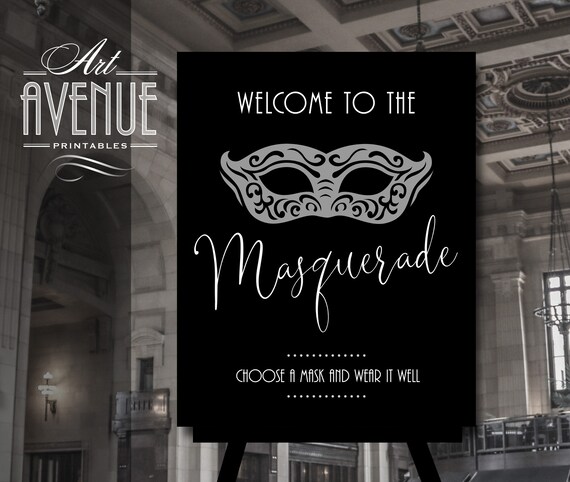 Welcome to the Masquerade Sign Template Minimalist Black and | Etsy