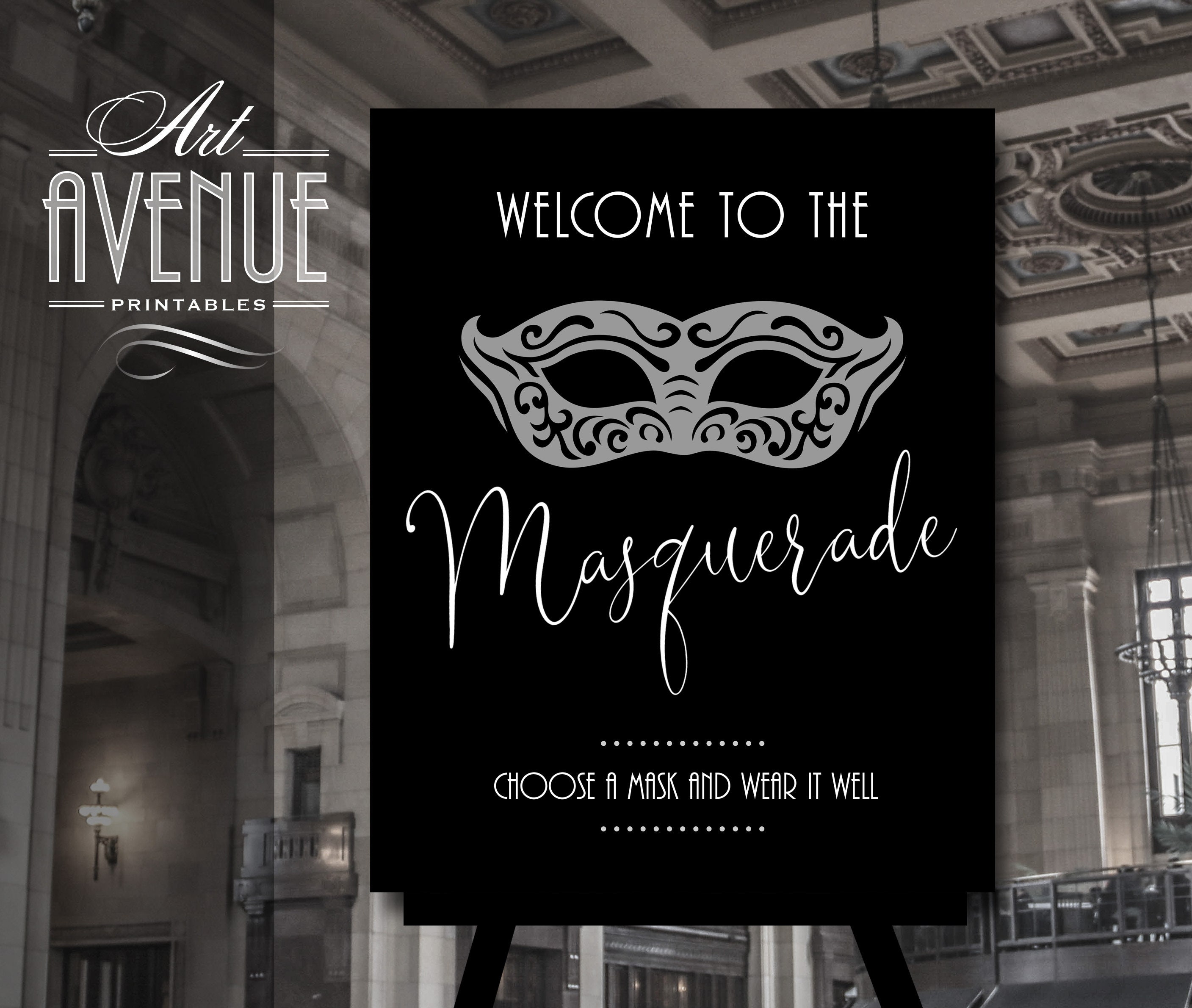 Welcome to the Masquerade Sign Template Minimalist Black and | Etsy