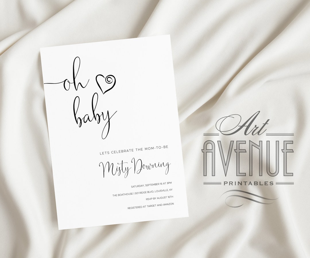 Baby Shower Invitation Template, 5x7 Oh Baby Invite Templett, Editable ...