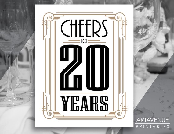 Cheers to 20 Years JPG SVG Download Gatsby Party Printable - Etsy