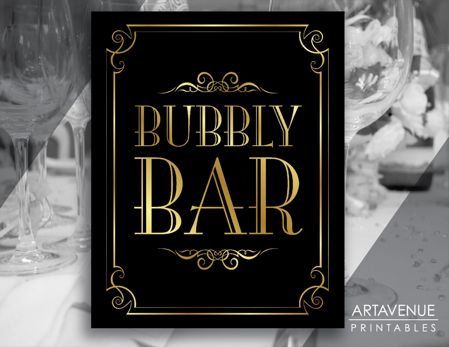 Printable Art Vintage Gold Wedding Sign BUBBLY | Etsy