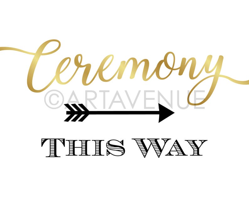 Gold Chic Wedding Signs Ceremony This Way Sign Direction | Etsy