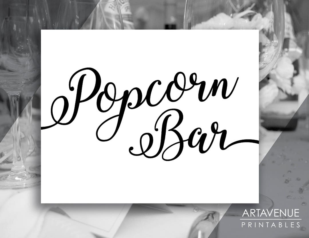 Chic Party Signs | Popcorn Bar | Snack Sign Printables | Black and ...