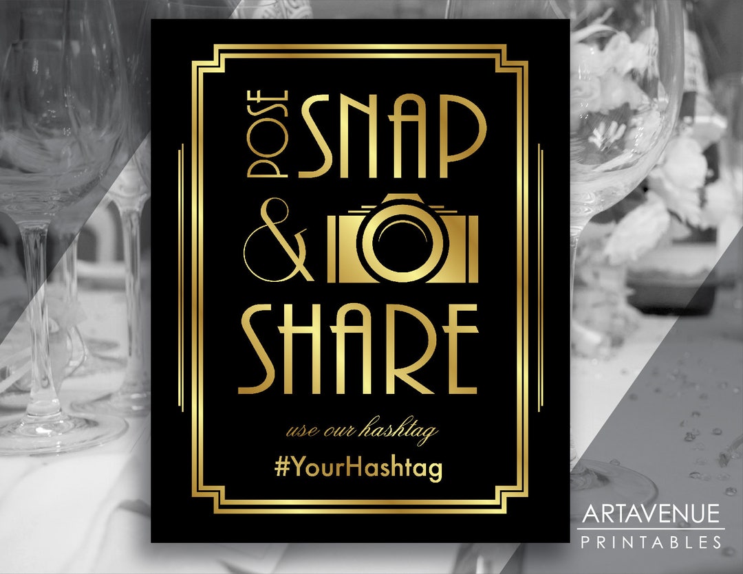 Great Gatsby Party Instagram Photo Sign Printable, Art Deco Hashtag ...