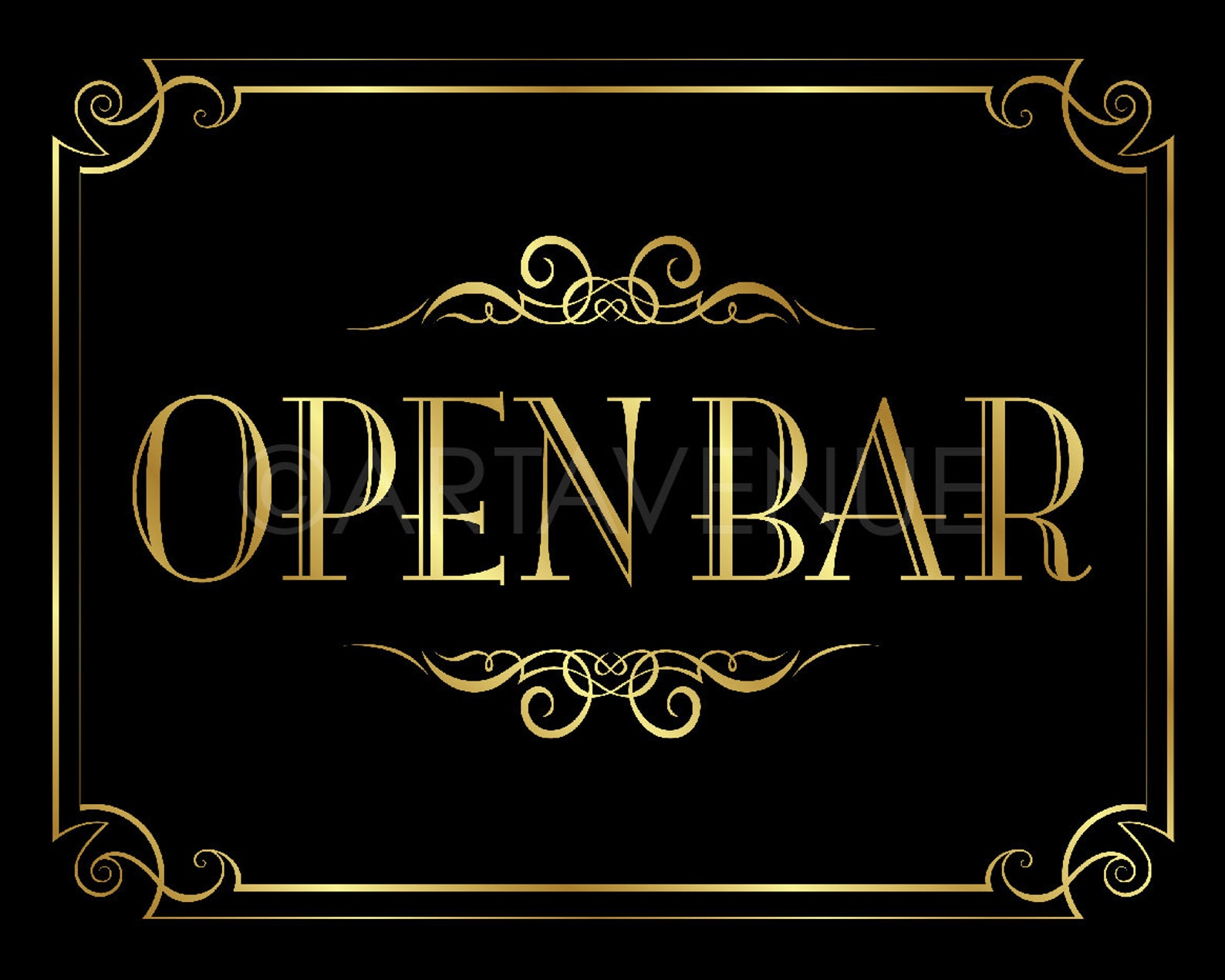 Printable Art Vintage Gold Wedding Sign open Bar | Etsy
