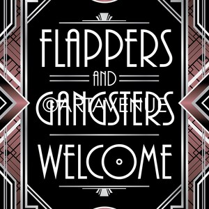 Flappers and Gangsters Welcome Sign Printable, Silver Red Art Deco ...