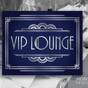 Art Deco VIP LOUNGE Sign Printable Navy and Silver Roaring - Etsy