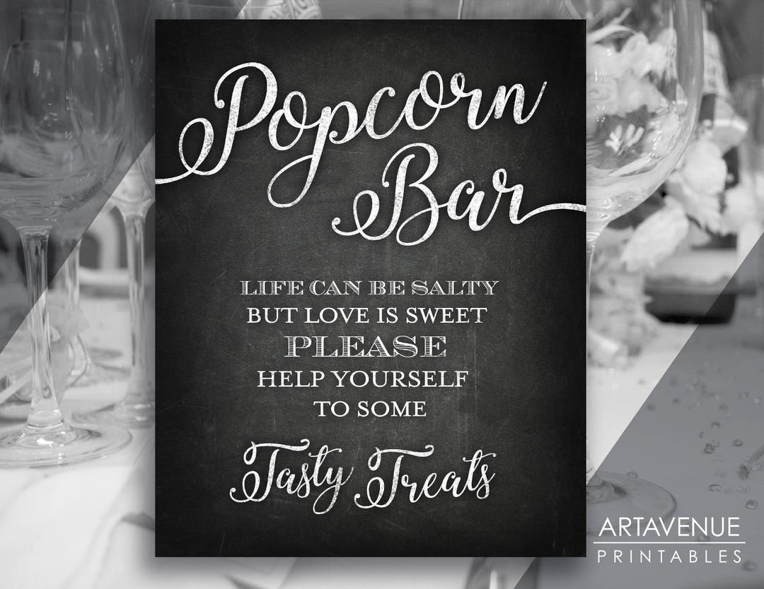 Popcorn Bar Party Sign, Popcorn Bar Life Can Be Salty Sign Printable ...