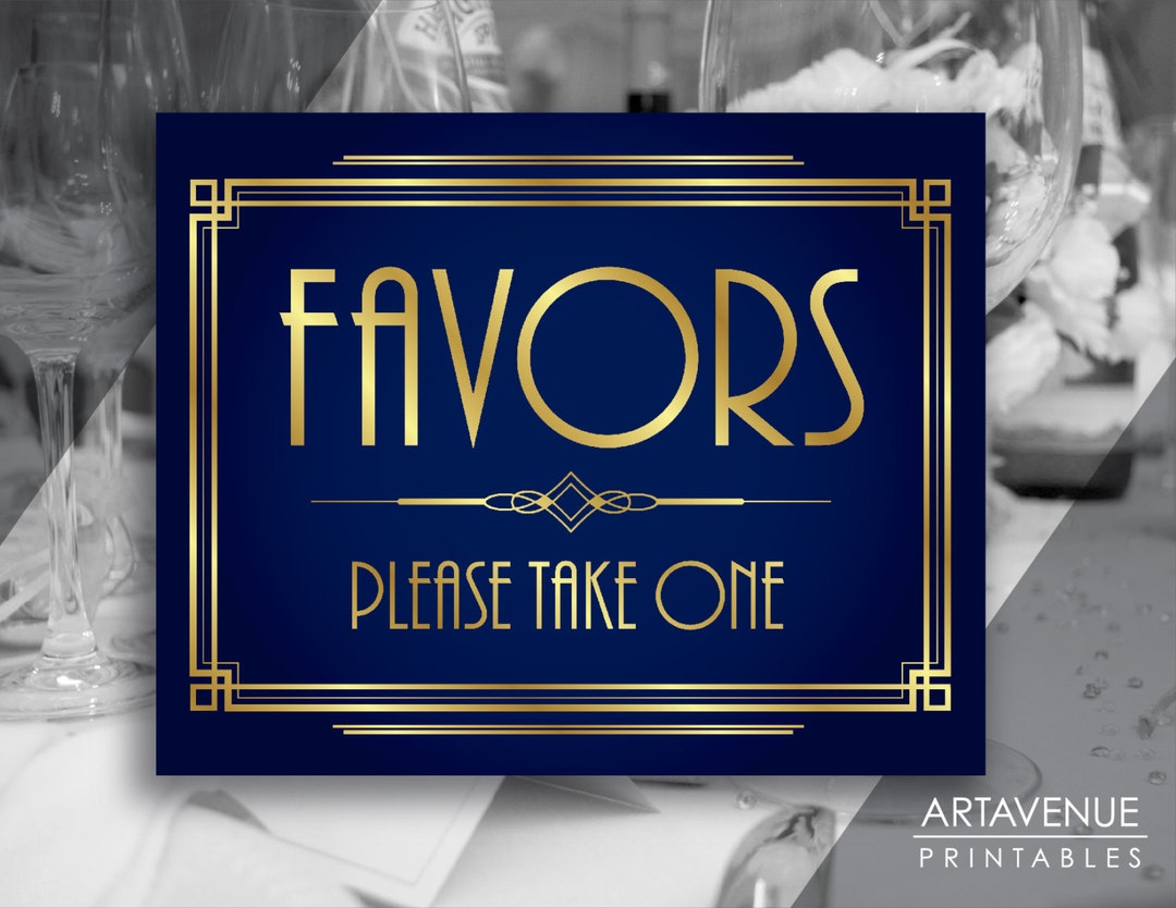 Art Deco Wedding Party Favors Sign Printable, Navy Blue Gatsby Art Deco ...
