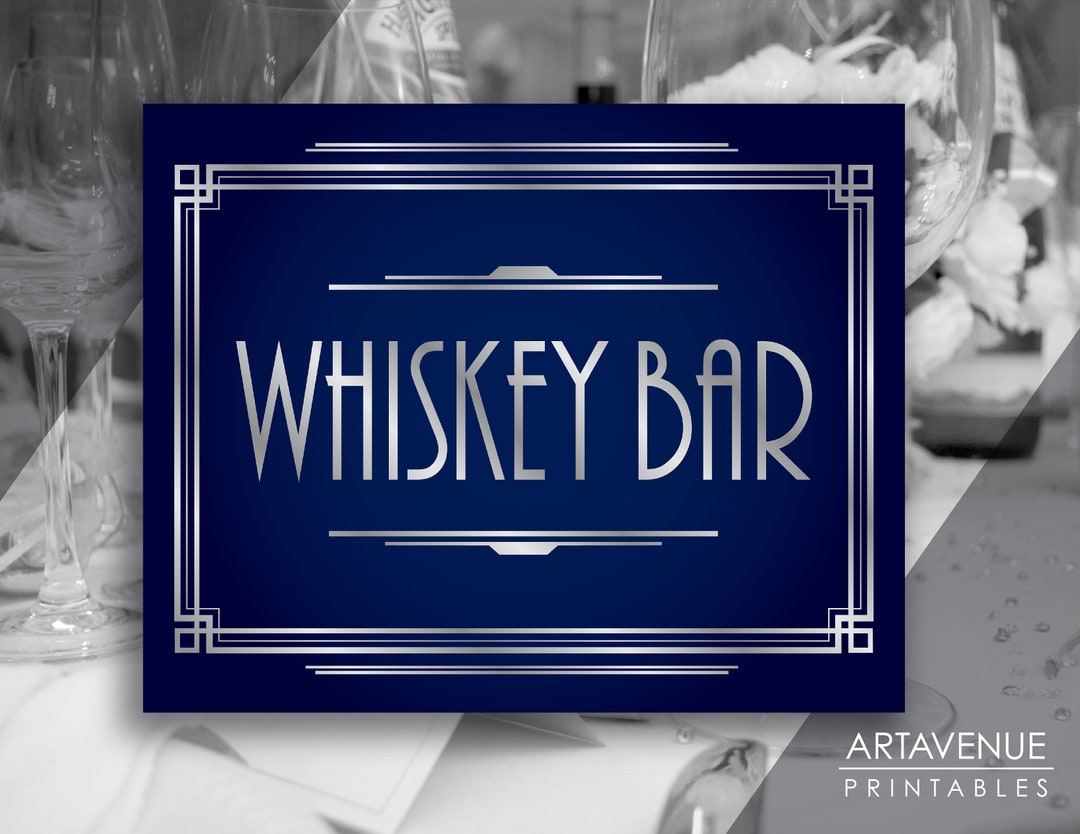 WHISKEY BAR Sign, Navy and Silver Art Deco Roaring Twenties Gatsby ...