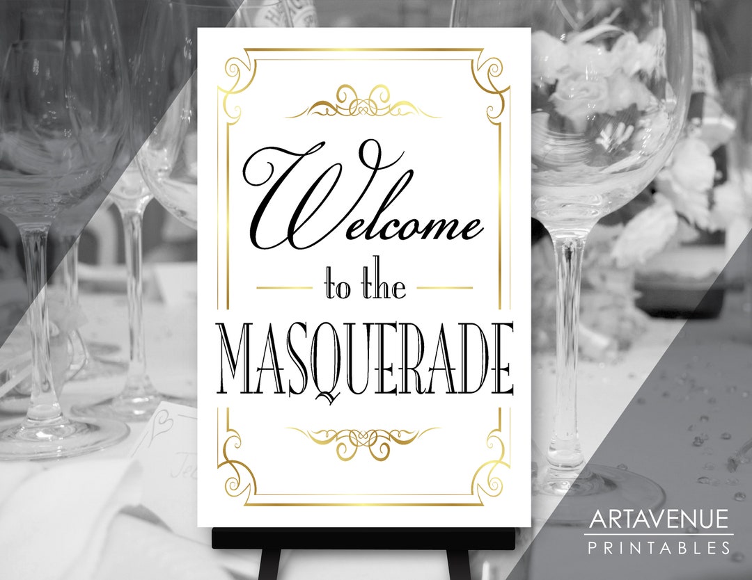 Masquerade Party Sign Download, 24x36 Masquerade Welcome Sign | Black ...