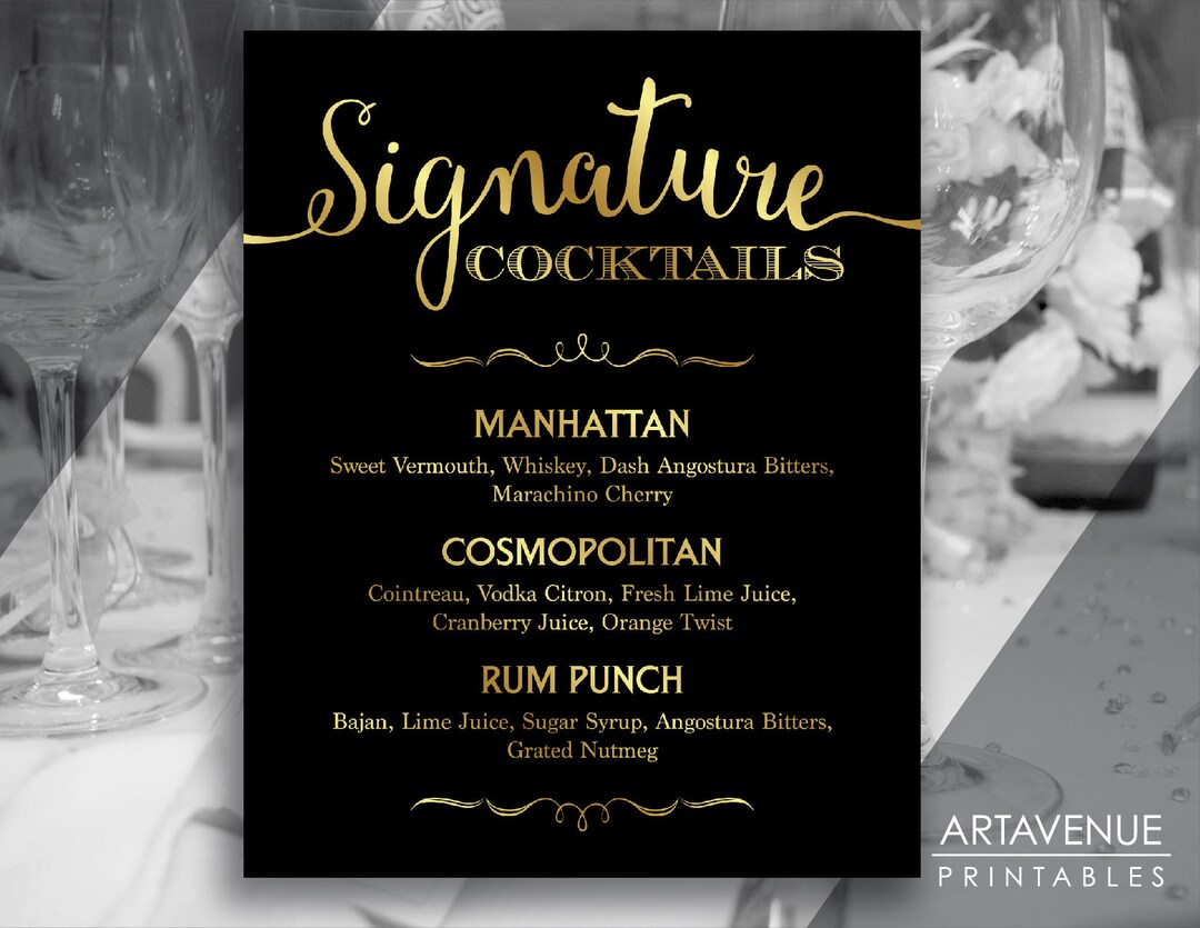 Custom Signature Cocktails Bar Menu, Customized Wedding Drinks Menu ...