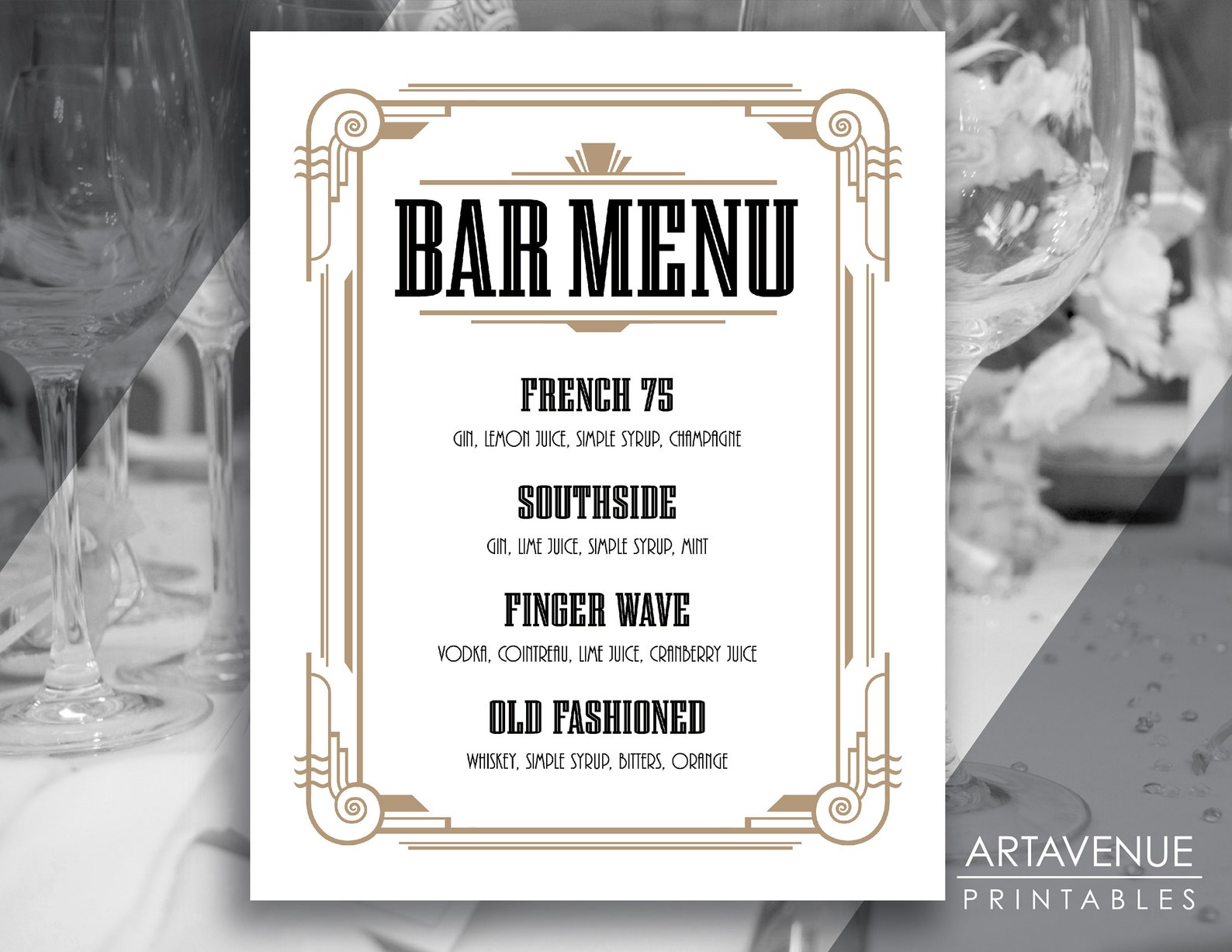Custom Bar Menu Gatsby Sign Download Personalized Bar Menu - Etsy
