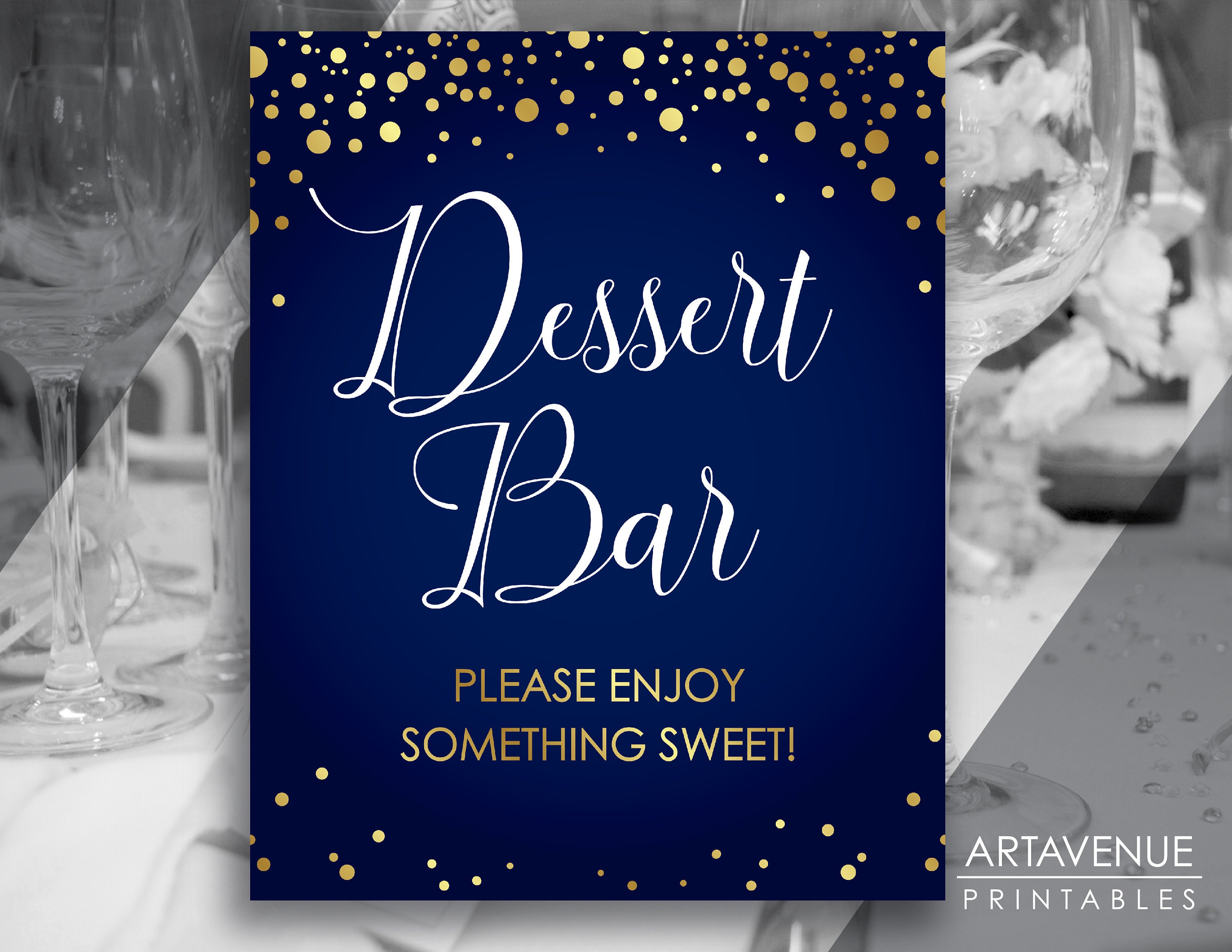 Navy Blue Gold Confetti Dessert Bar Sign Download Gold | Etsy