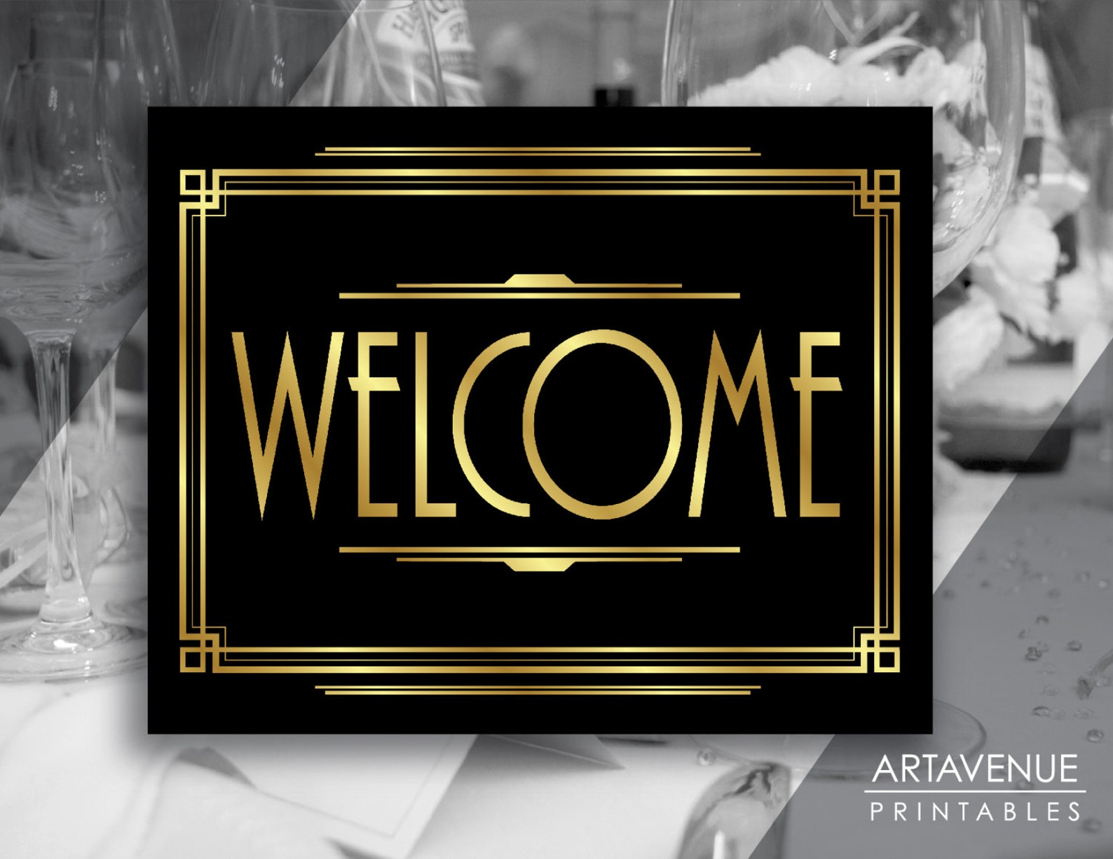 Art Deco Welcome Sign Printable Gatsby Decor Sign Roaring - Etsy