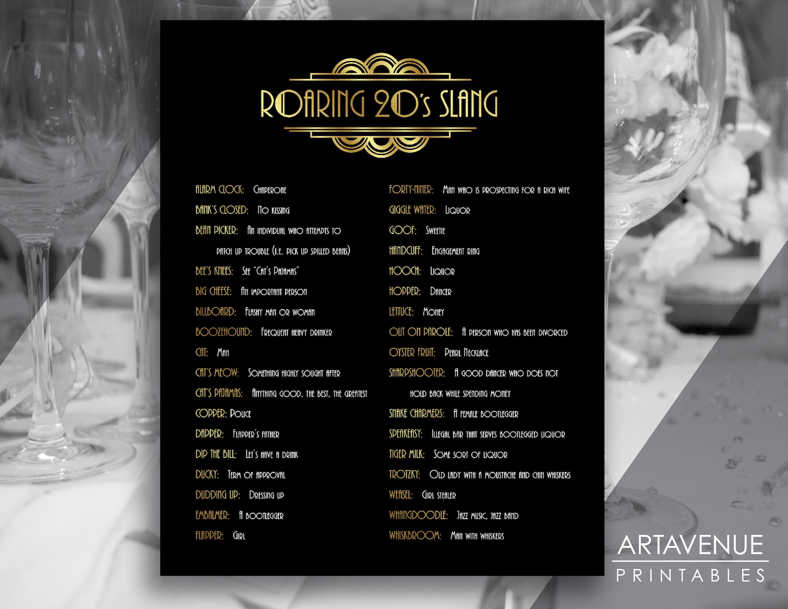 Gatsby Party Sign Printable, Roaring Twenties Slang Poster Printable ...