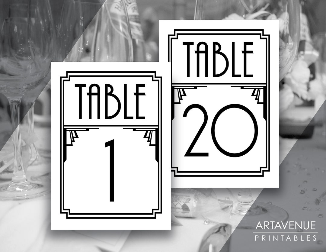 Art Deco Table Numbers Sign Printables | 5x7 Table Numbers 1-20 | Black ...