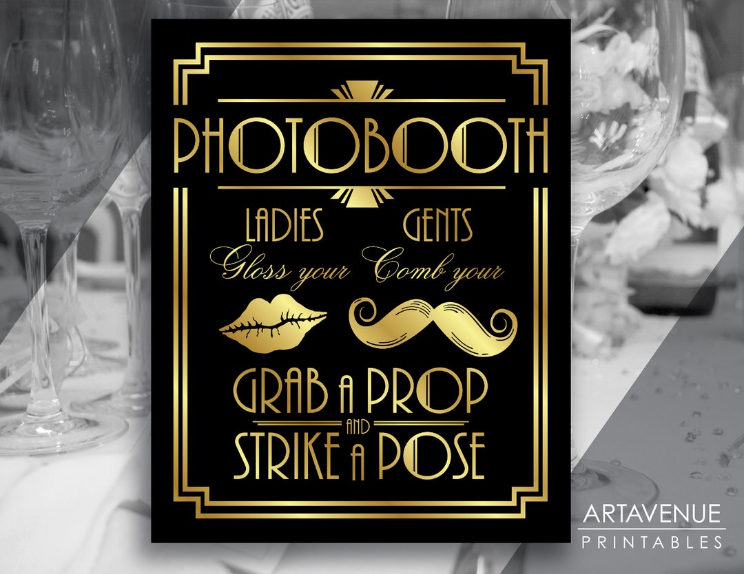 Gatsby Photo Booth Sign Printable, Gold Art Deco Sign Downloads ...