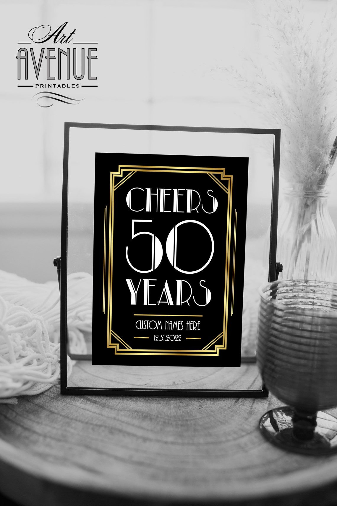 Cheers to 50 Years Editable Sign Template | Gold Gatsby 50th Party Sign ...