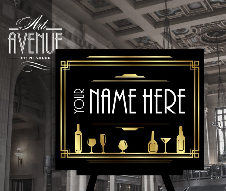Editable Custom Bar Sign Template Gold Gatsby Personalized | Etsy