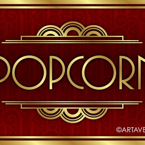 Art Deco Movie Party Popcorn Table Sign, Movie Party Printable ...