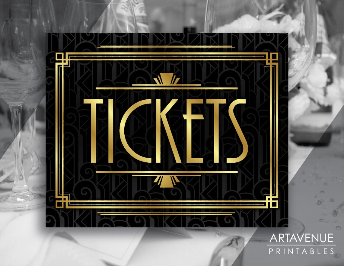 Art Deco Printable Art - "tickets" Gatsby Party Sign - Art Deco Pattern ...