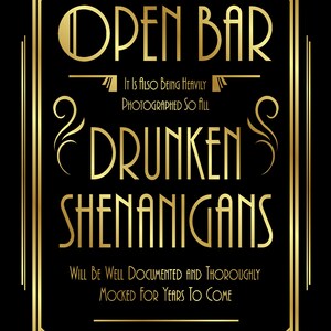 Roaring 20's Party Decor | 24 X 36 Open Bar Shenanigans Sign Download ...