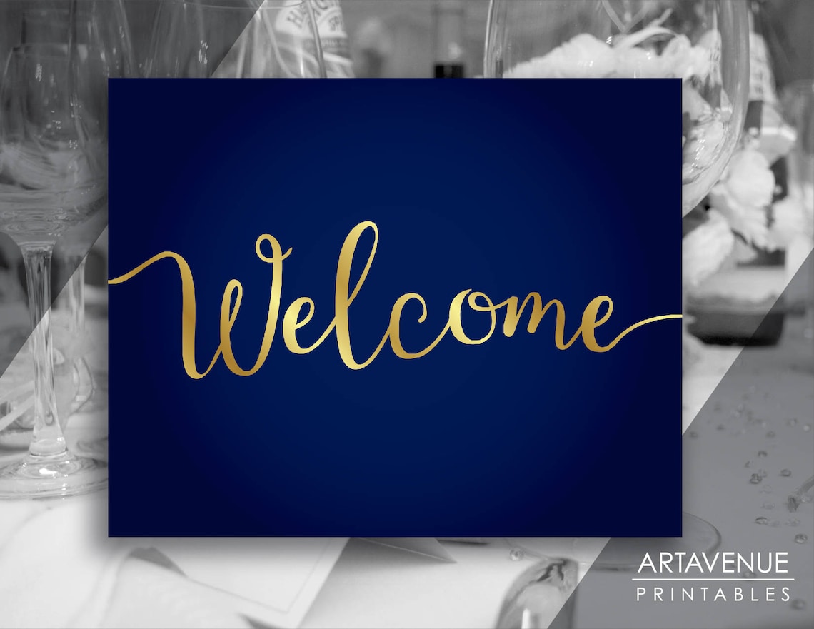 Navy and Gold Sign Printables / WELCOME Sign / Chic Wedding - Etsy