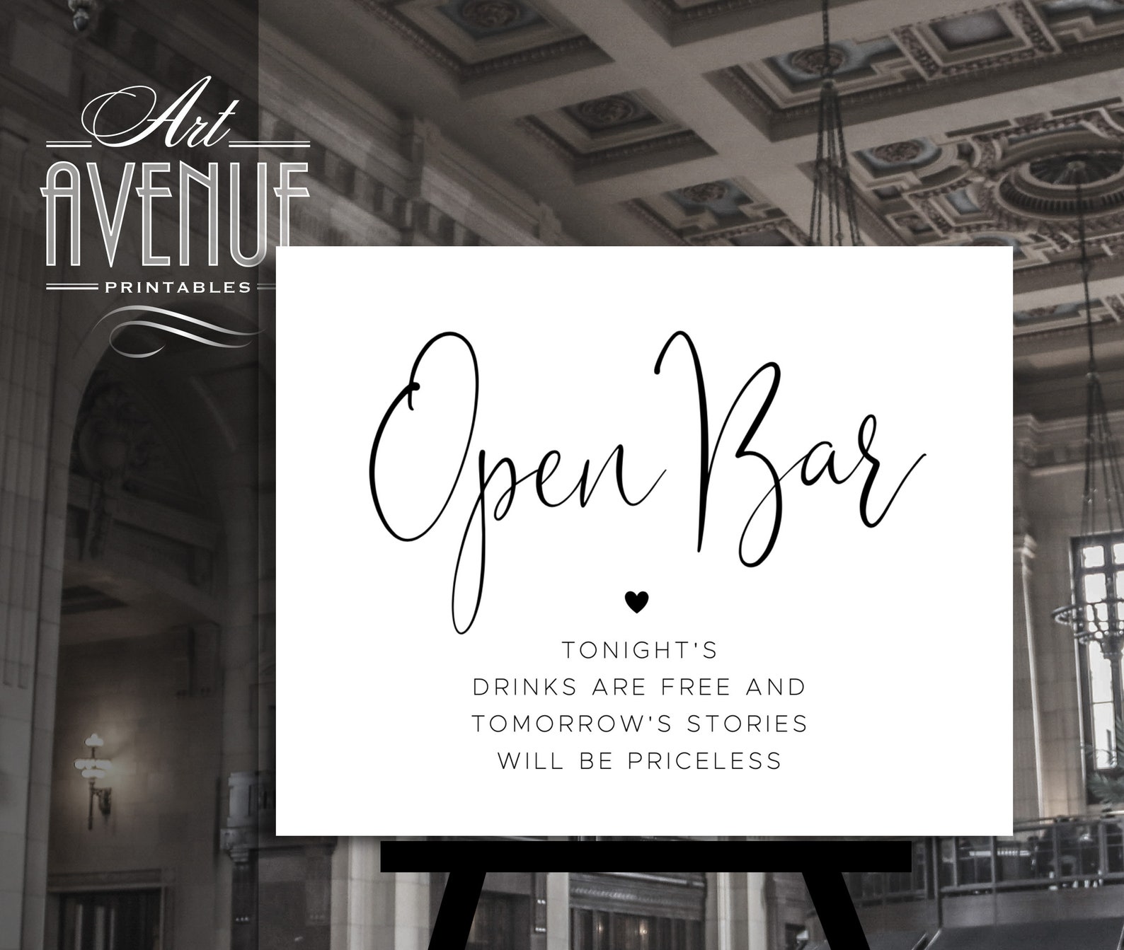 Wedding Open Bar Sign Template 8x10 Minimalist Wedding Bar - Etsy