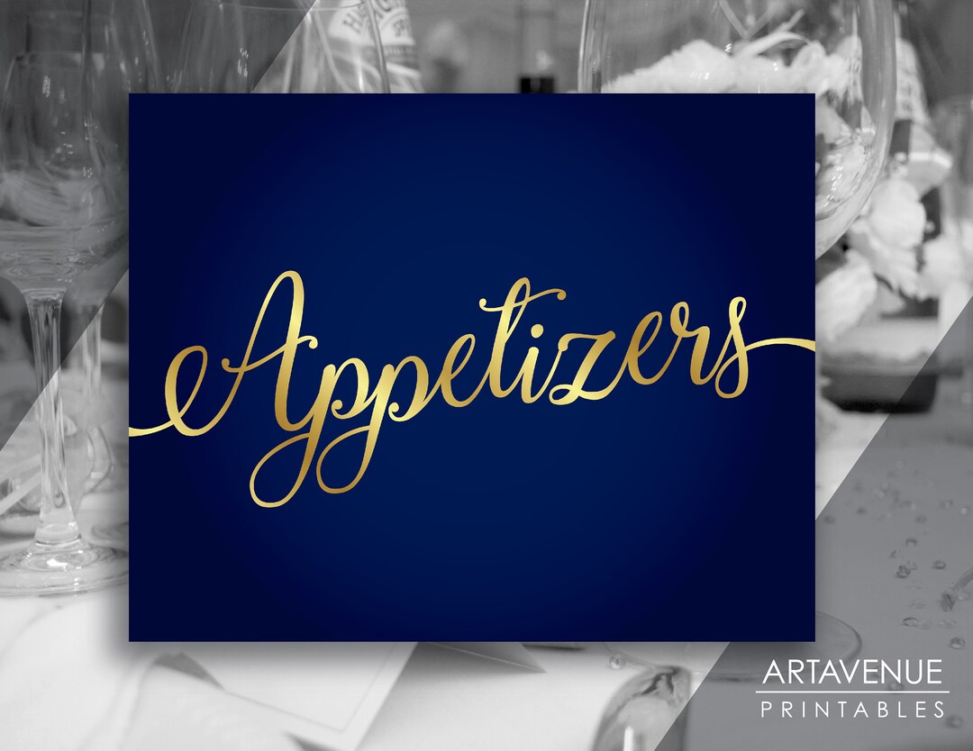 Chic Navy and Gold Wedding Sign Printables Appetizers Sign Digital ...