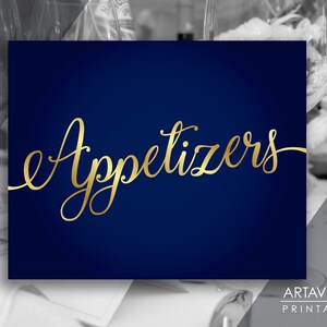 Chic Navy and Gold Wedding Sign Printables Appetizers Sign Digital ...