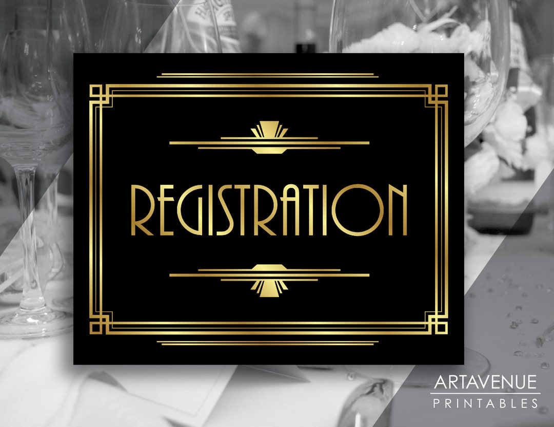 Art Deco REGISTRATION Sign Printable, Gatsby Themed Party, Roaring ...