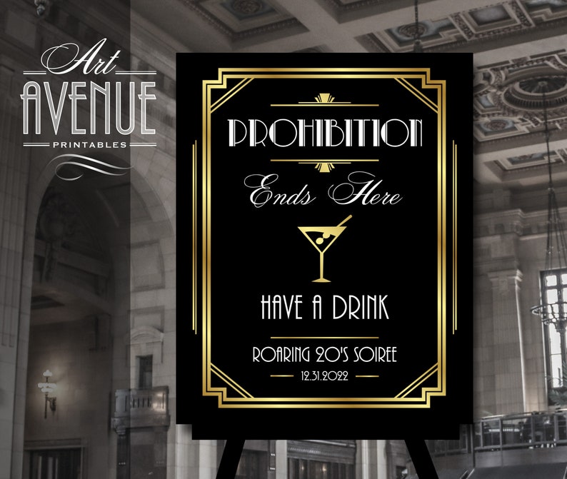 Prohibition Party Sign Template Gold Gatsby Prohibition Ends - Etsy