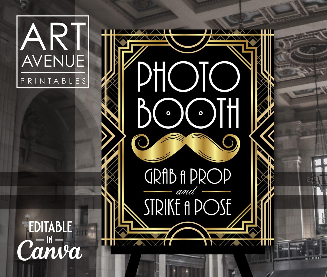 Photo Booth Sign Printable, Great Gatsby Art Deco Party Sign ...