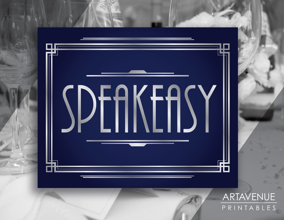 Navy and Silver Speakeasy Sign Art Deco Roaring Twenties Art - Etsy UK